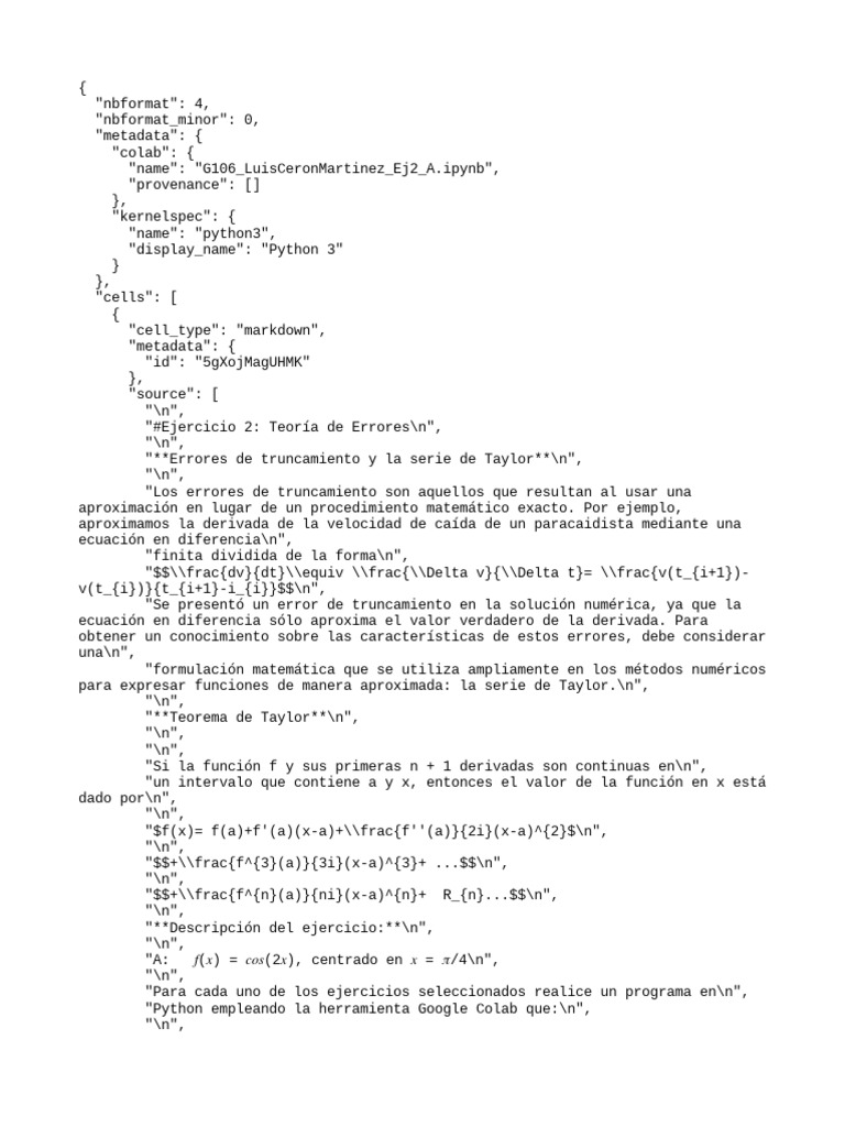 Teoriadelerror Ej2 A.ipynb Codigo Phyton | PDF | Análisis numérico | Programación de computadoras