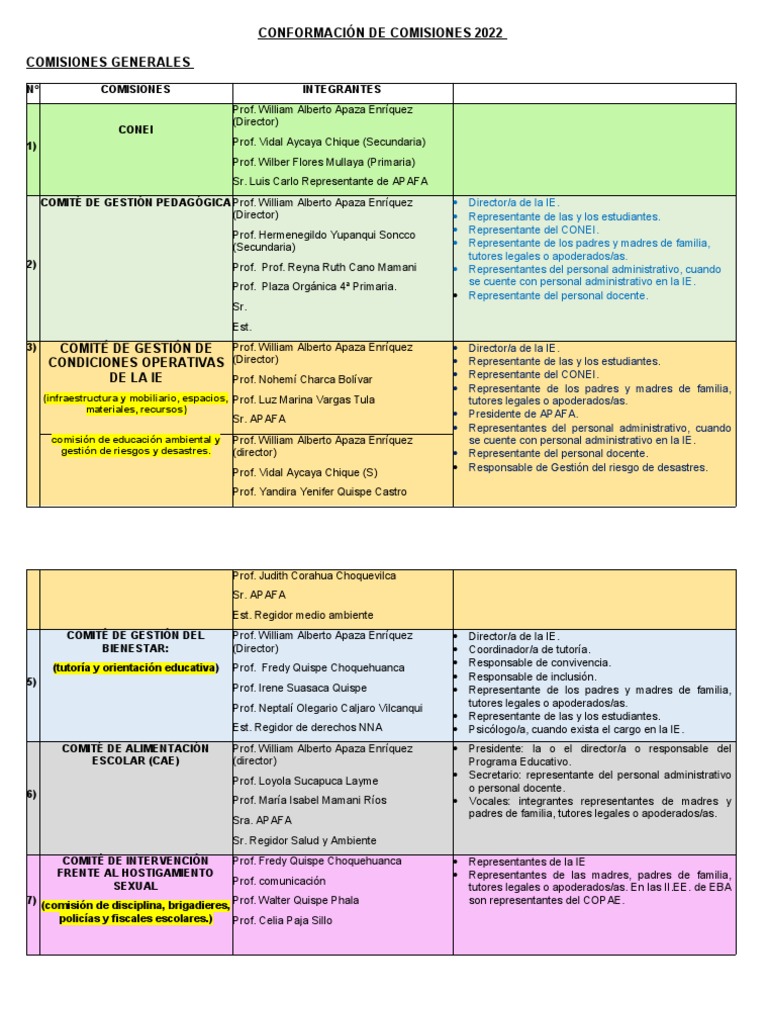 Conformación de Comisiones 2022 | PDF | Maestros