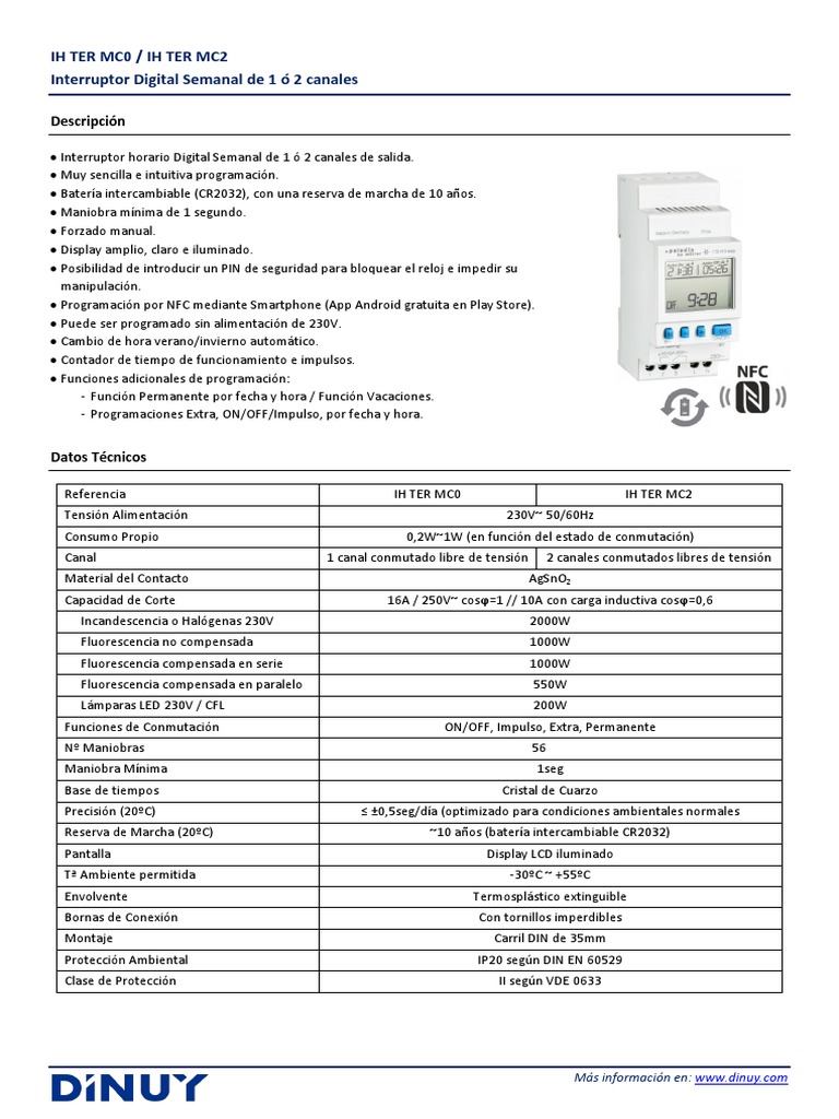 Ficha Tecnica IH TER MC2 Interruptores Horarios Digitales Dinuy | PDF ...
