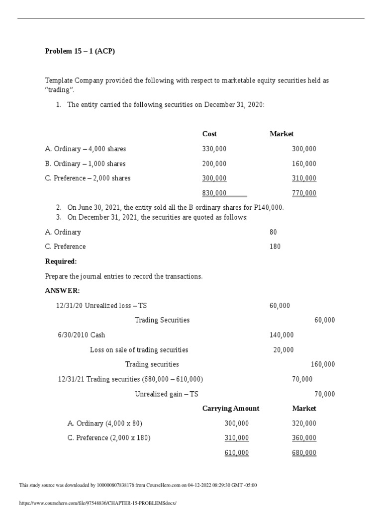 Chapter 15 Problems | PDF | Mark To Market Accounting | Securities ...