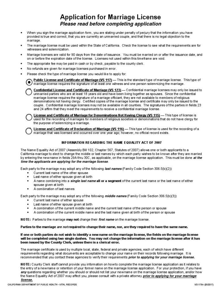 Application For Marriage License: Please Read Before Completing Application | PDF | Marriage ...