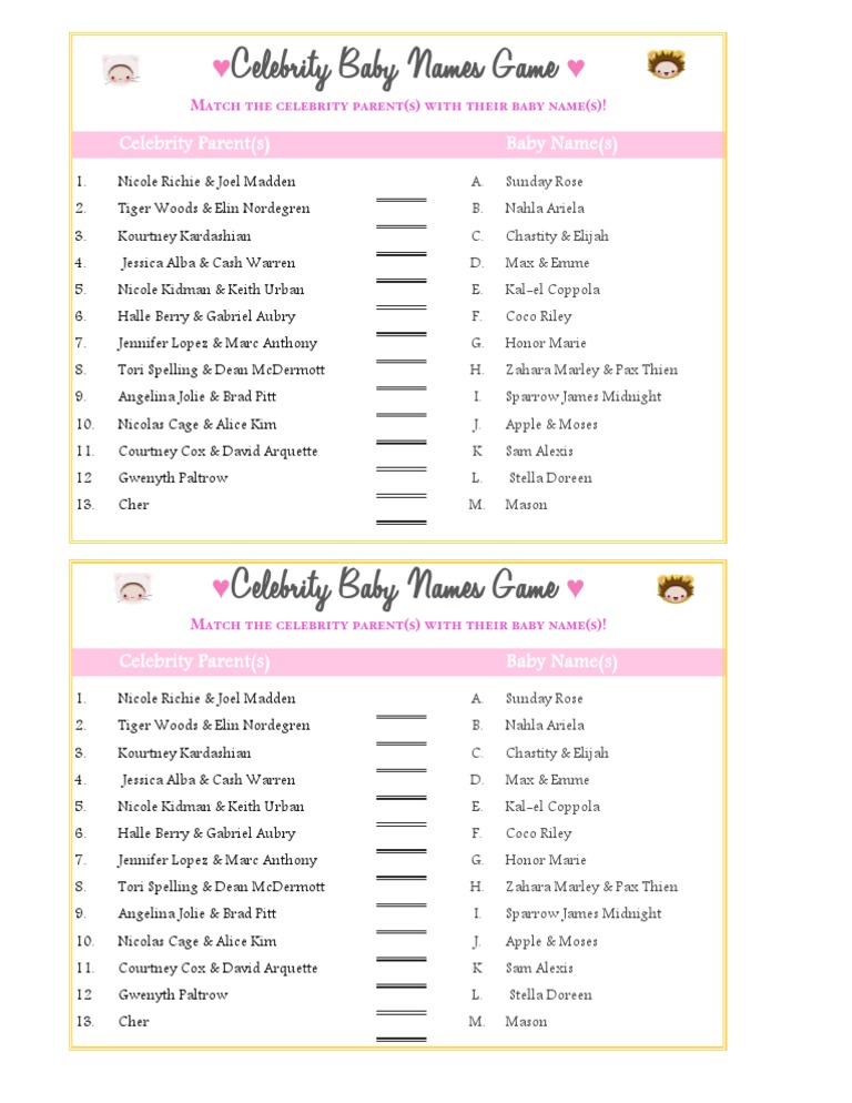 Celebrity Baby Name Game | PDF