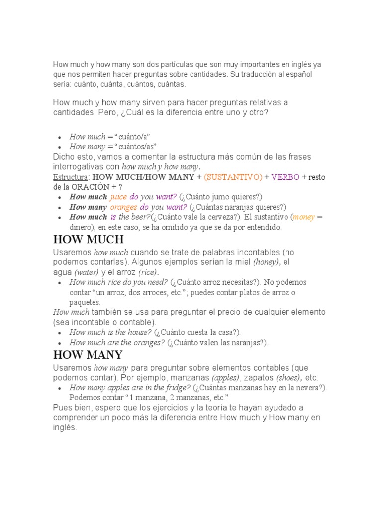 Uso de How Much y How Many en Inglés | PDF | Lingüística