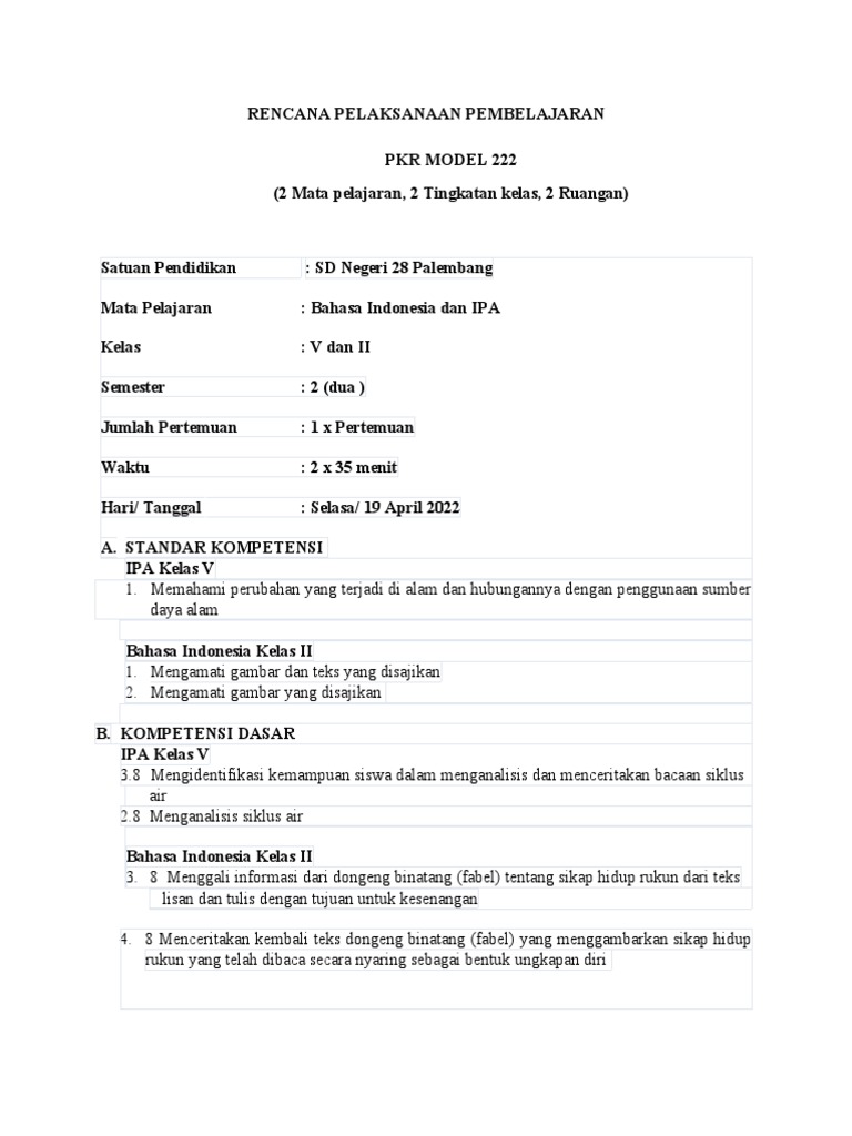 RPP PKR Kelas 2 Dan 5 | PDF | Karier & Perkembangan
