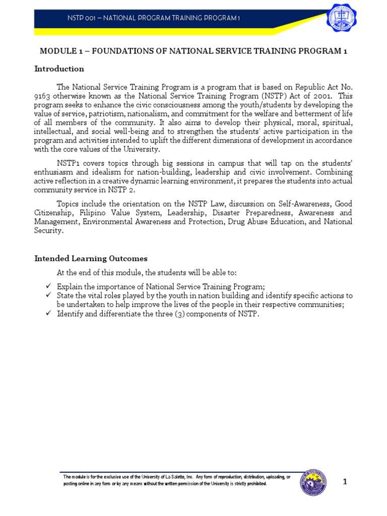 Module 1 - Foundations of NSTP 1 | PDF | Reserve Officers' Training Corps
