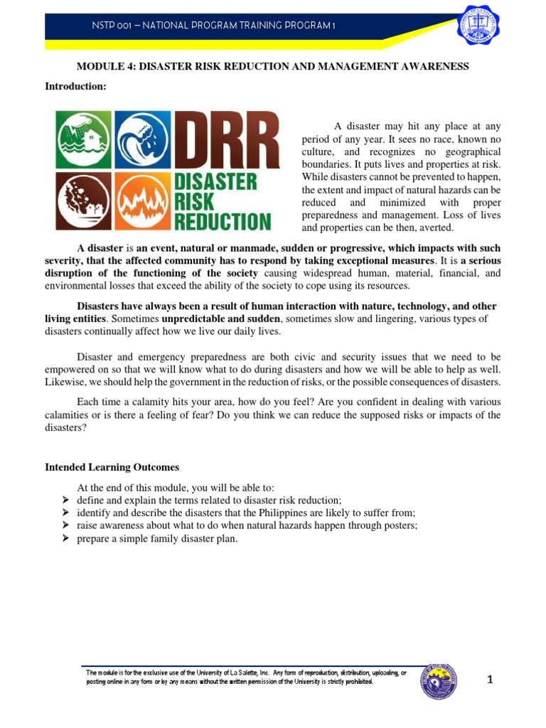 Module 4 - Disaster Risk Reduction, Prevention and Control | PDF ...