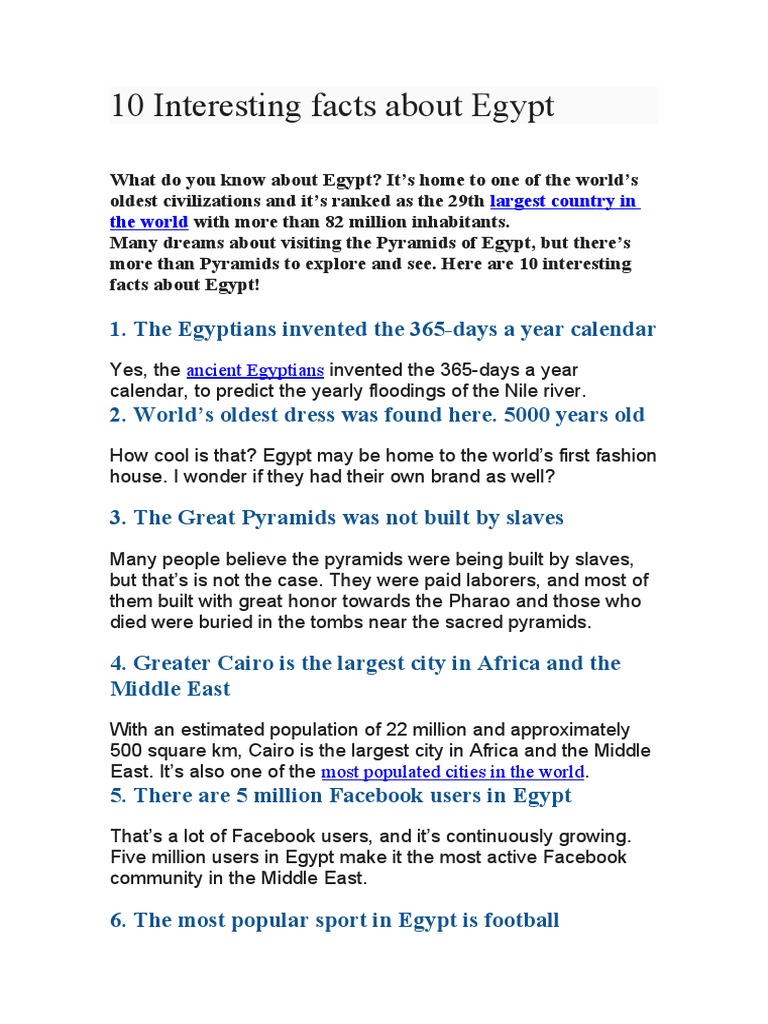 10 Interesting Facts About Egypt | PDF | Egypt | Egyptian Pyramids