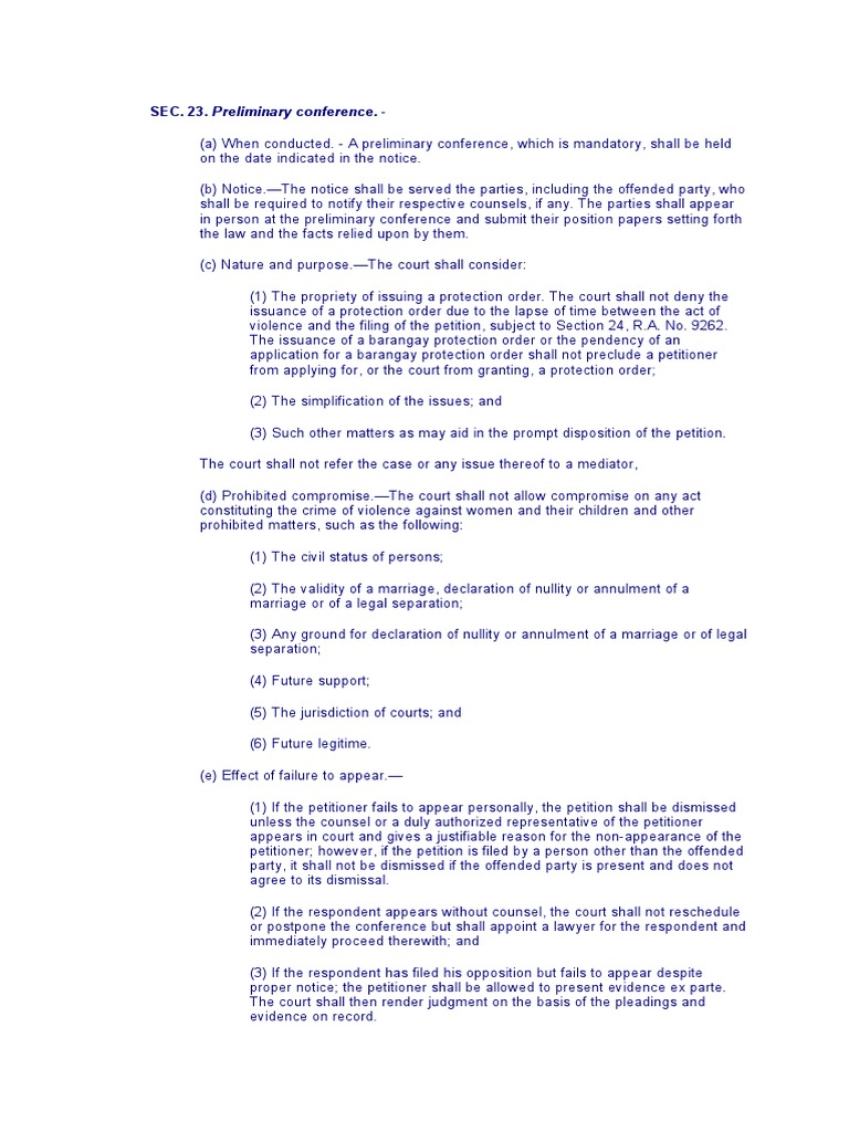 Preliminary Conference Guidelines | PDF | Restraining Order | Annulment