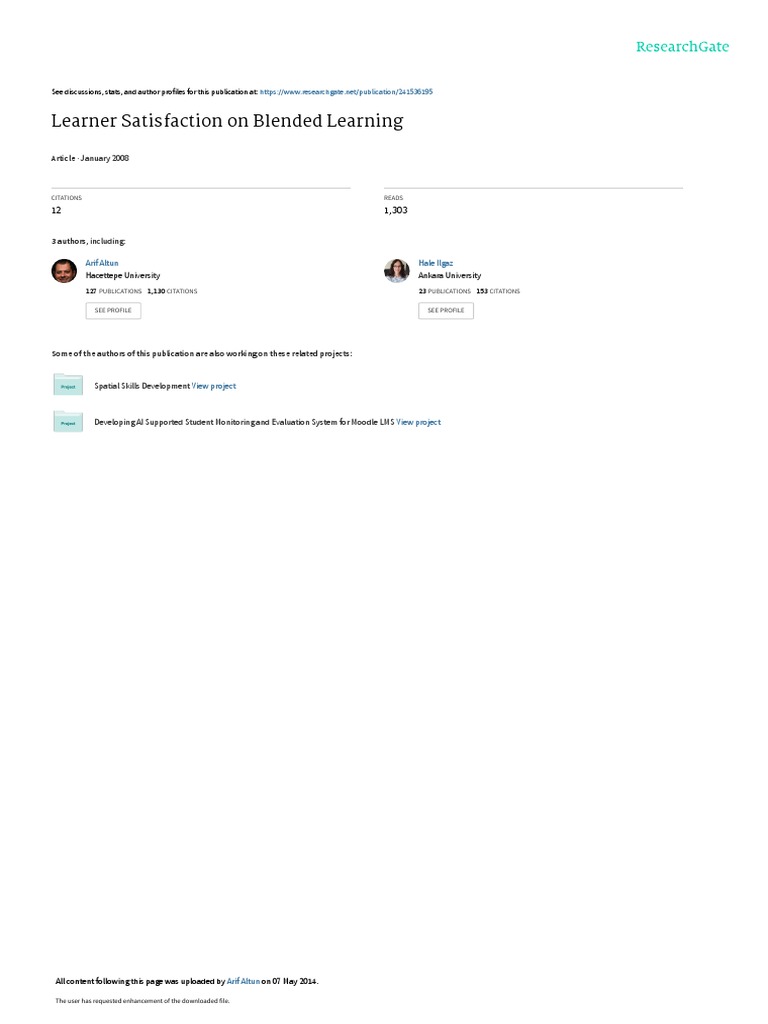 Learner Satisfaction On Blended Learning January 2008 Download Free Pdf Distance Education