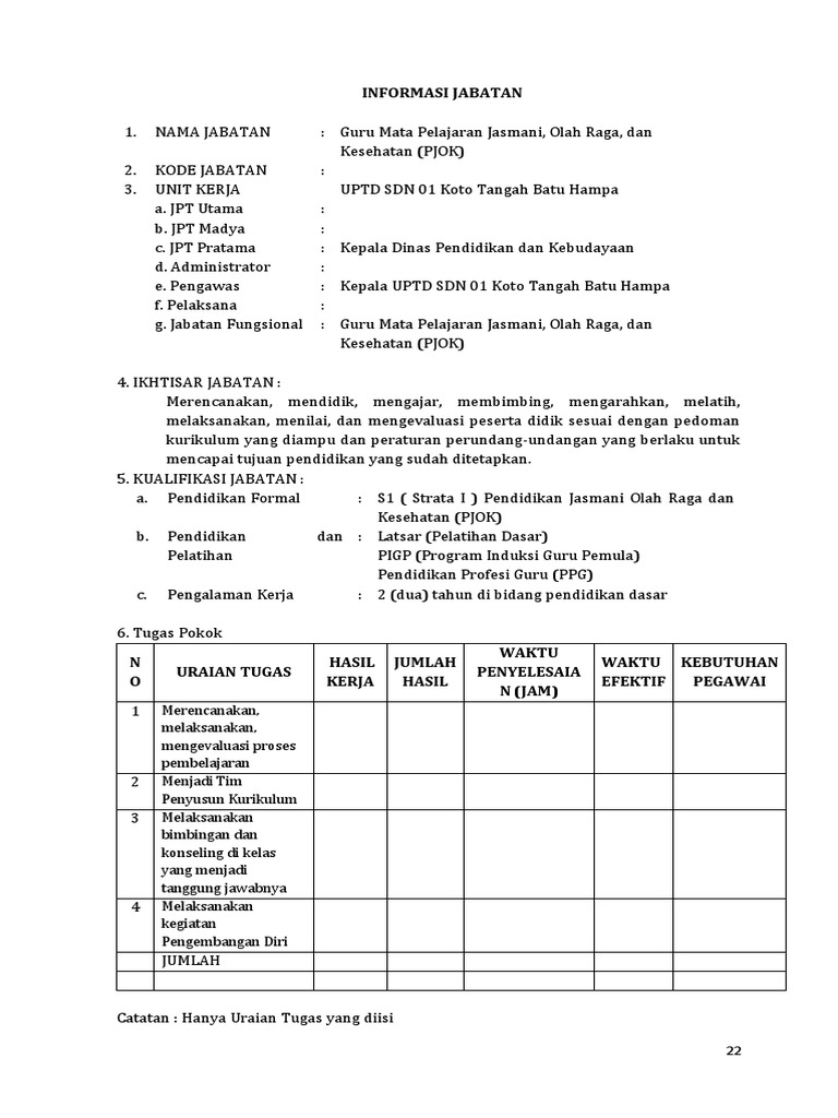 Anjab Guru PJOK | PDF