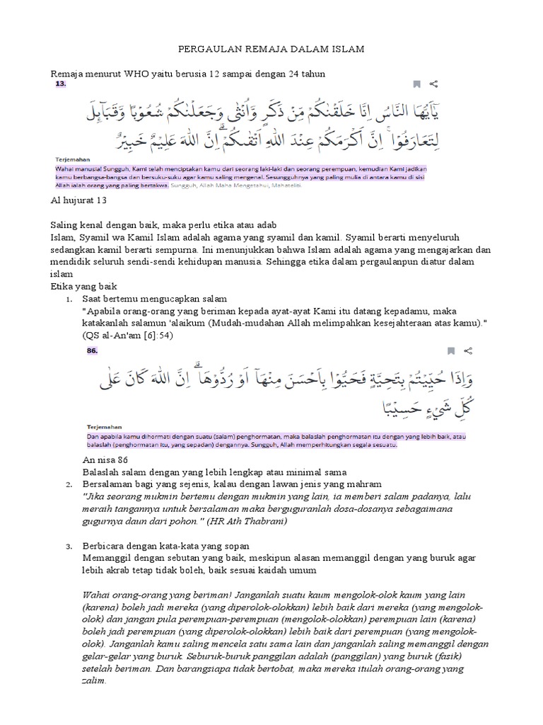 Pergaulan Remaja Dalam Islam | PDF