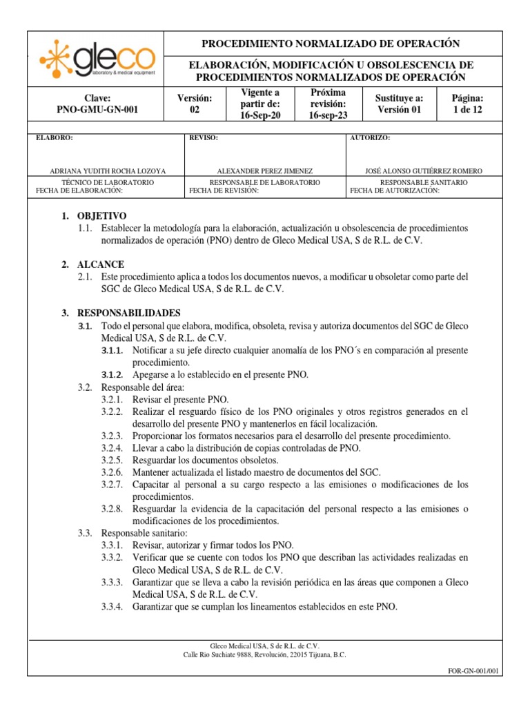Pno-Gm-Gn-001 Elaboración de Pnos | PDF | Sistema de manejo de calidad ...