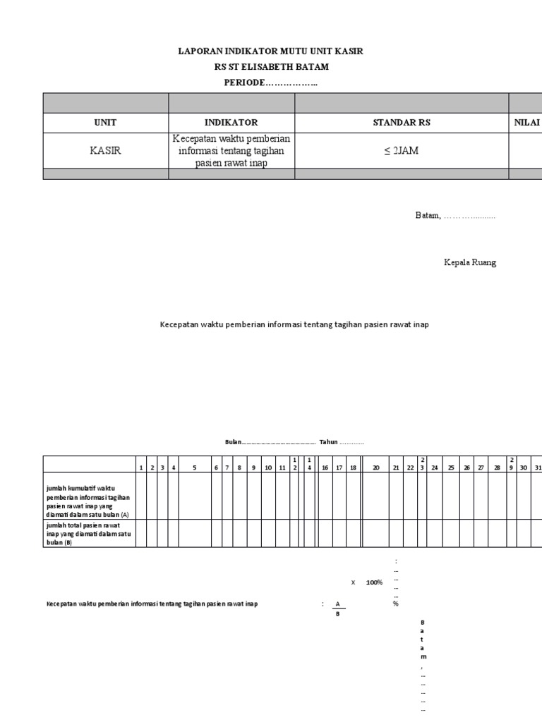 Form Indikator Mutu Unit Kasir Lengkap | PDF