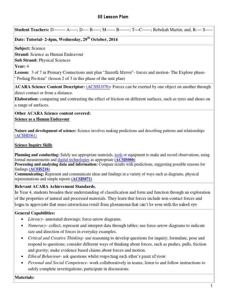 Friction Lesson Plan | PDF | Friction | Force