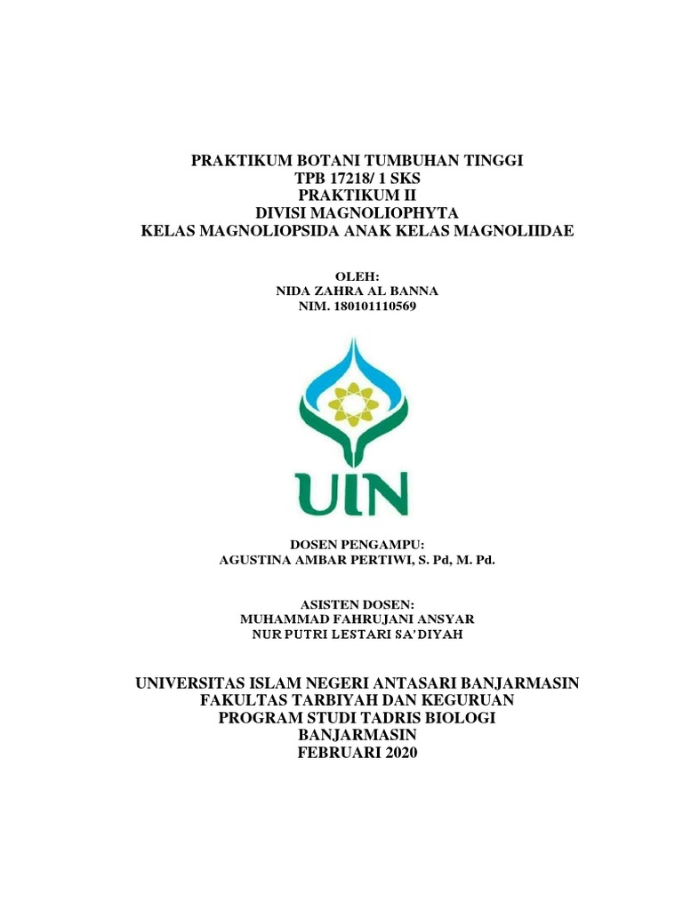 NIDA ZAHRA-Laporan Praktikum 2 Anak Kelas Magnoliidae BTT | PDF