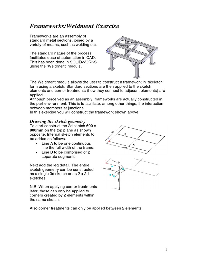 Frameworks/Weldment Exercise: Drawing The Sketch Geometry | PDF ...