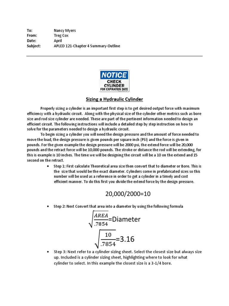 Hydraulic Cylinder Sizing Guide | PDF | Area | Pump