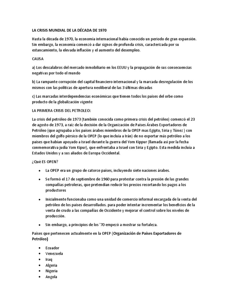 Crisis Petrolera en la Década de 1970 | PDF | Crisis petrolera de 1973 ...