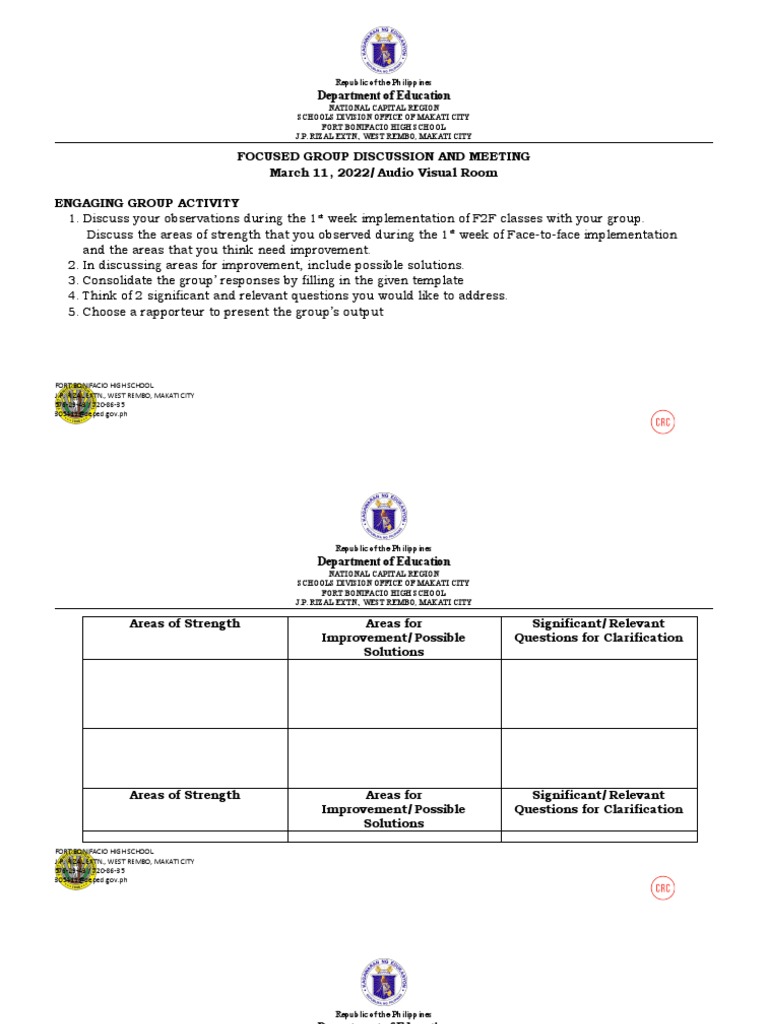 Focused Group Discussion on F2F Classes | PDF | Metro Manila