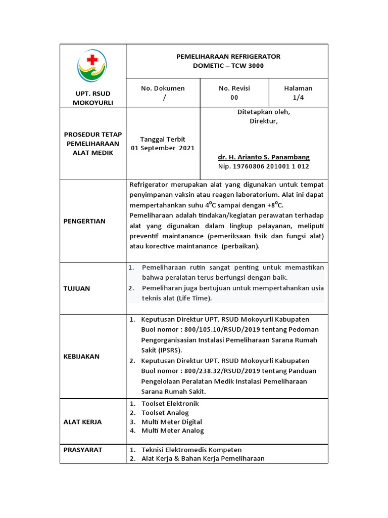 SPO Pemeliharaan Refrigerator TCW 3000 | PDF