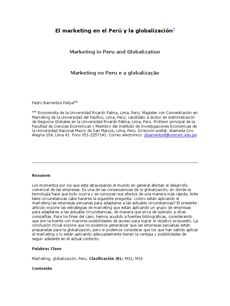 El Marketing en El Perú y La Globalización | PDF | Marketing | Mercado ...