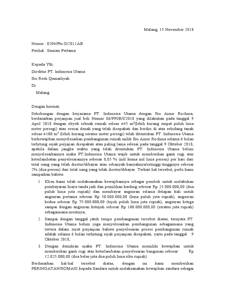 Contoh Surat Somasi | PDF