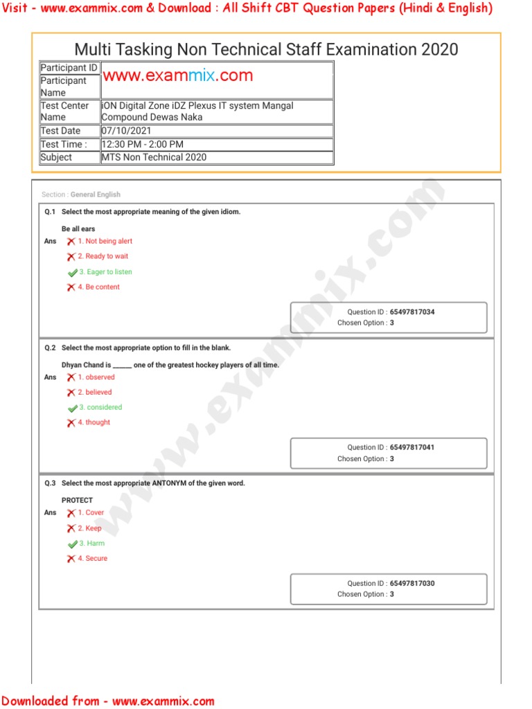 SSC MTS Question Paper 7 October 2021 2nd Shift in Hindi | PDF | Cognition