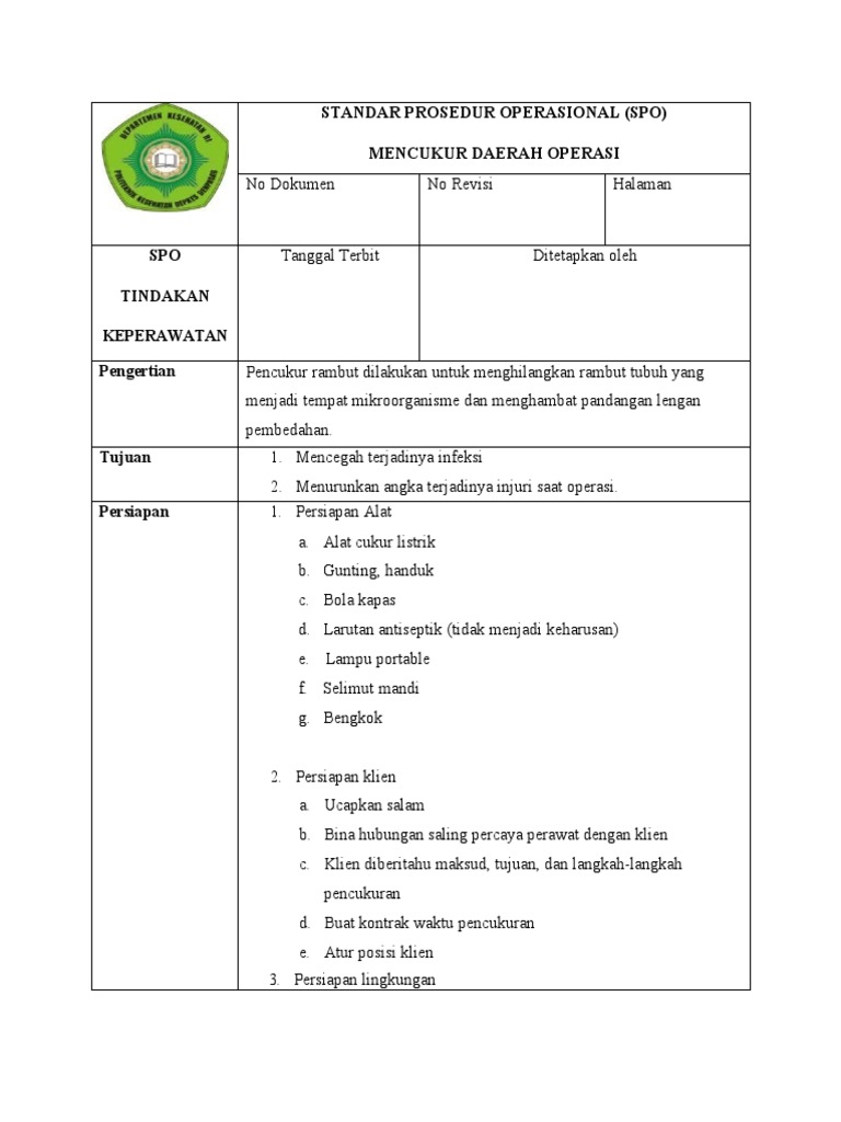 Sop Mencukur Daerah Operasi | PDF