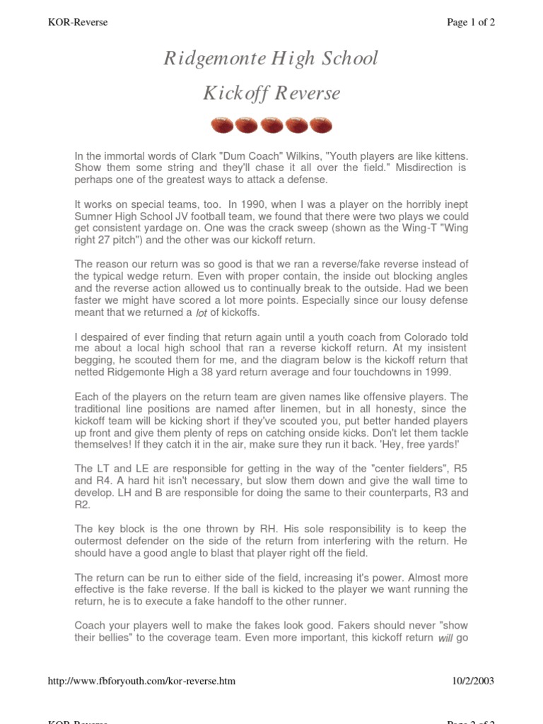 Kickoff Return 2003 Reverse | PDF | Ncaa Division I Fbs Football Teams ...