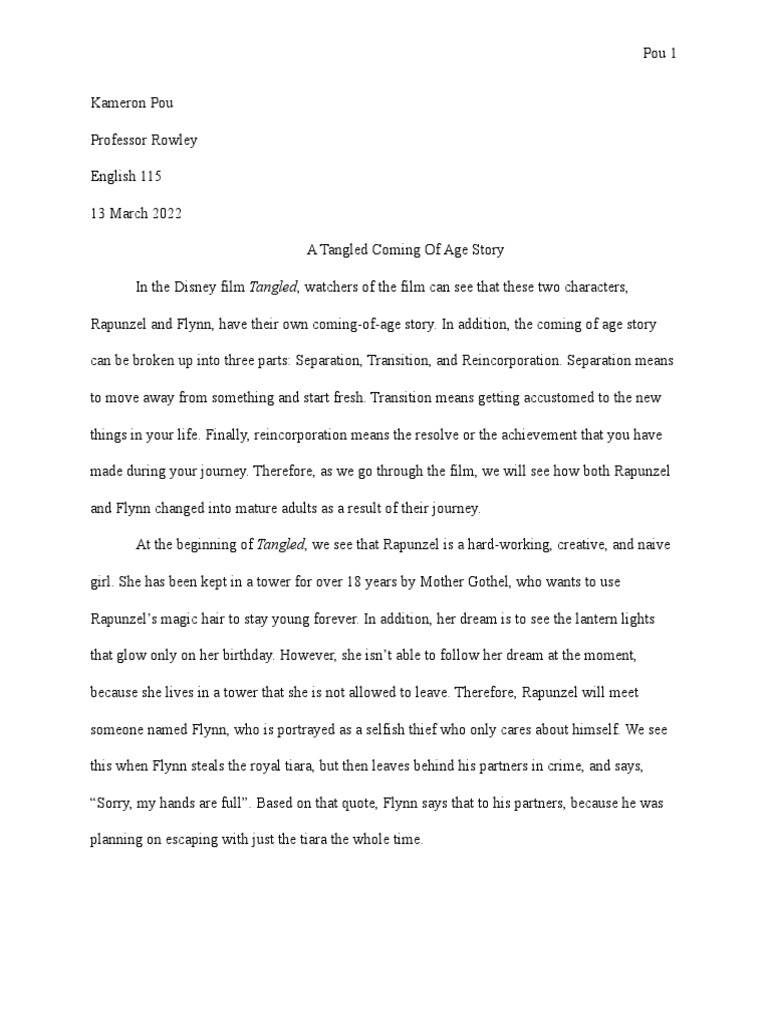 Revised Coming of Age Story Essay - Tangled 1 | PDF