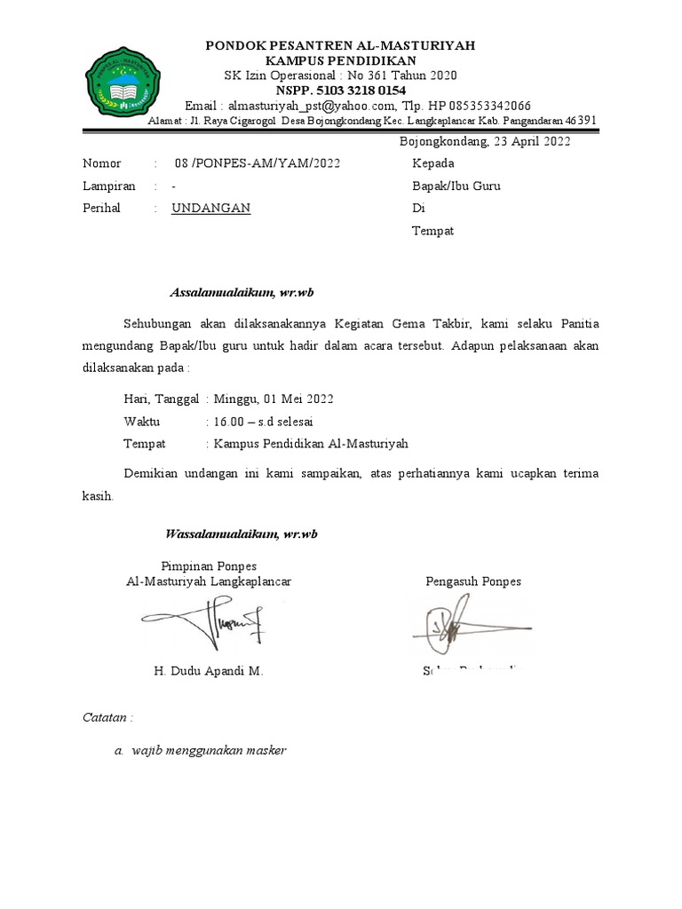 Surat Undangan Guru | PDF