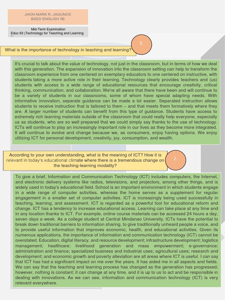 Jhon Mark R. Jagunos Bsed English 3B: Mid-Term Examination Educ 63 ...