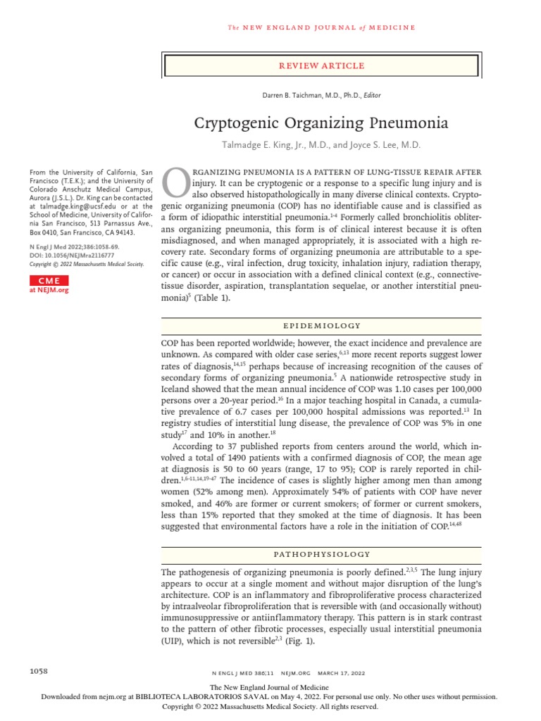 Cryptogenic Organizing Pneumonia | PDF | Pneumonia | Extracellular Matrix