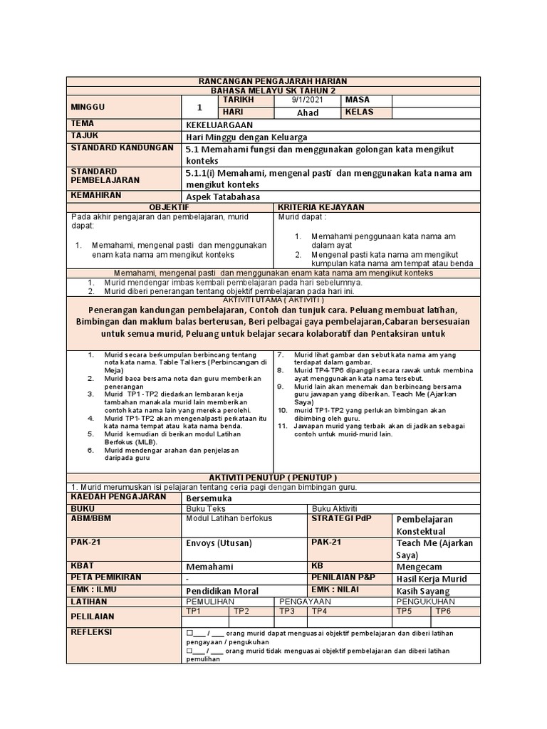 RPH BM Tahun 2 Minggu 1 Penggal Ke3 | PDF