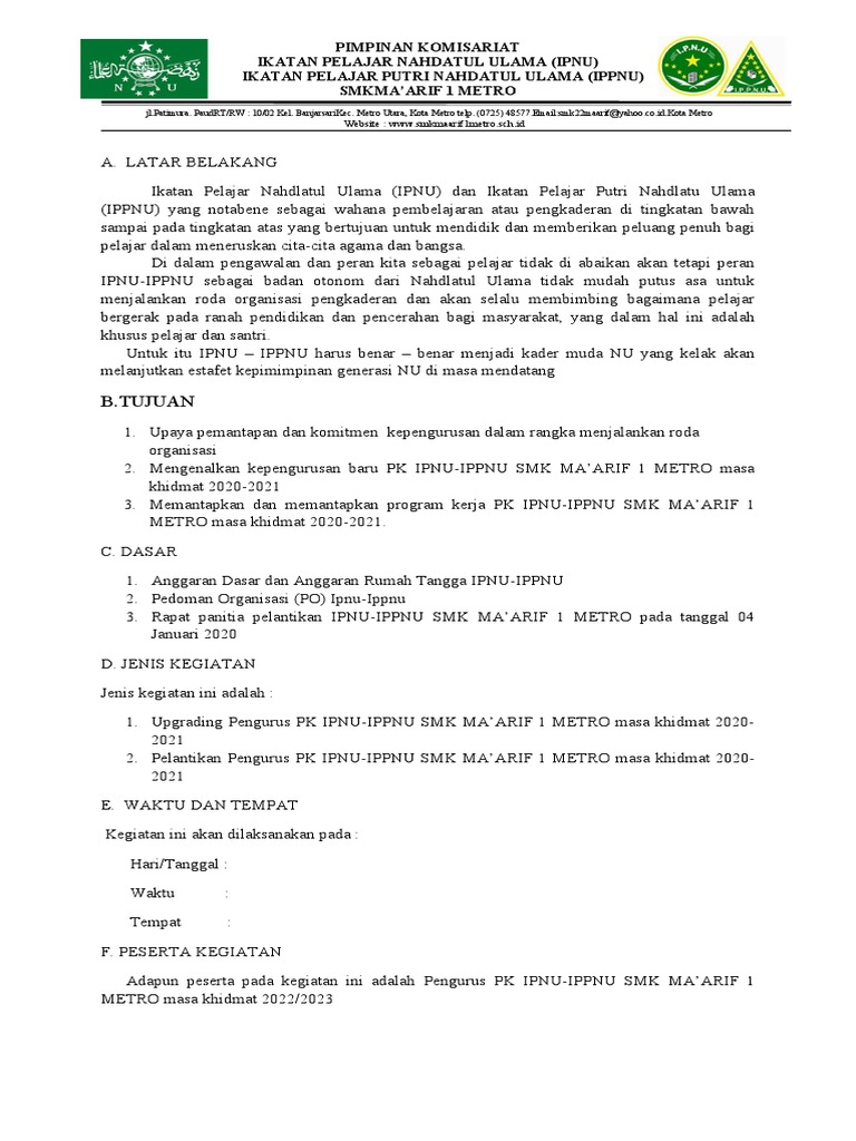 Contoh PROPOSAL PELANTIKAN | PDF