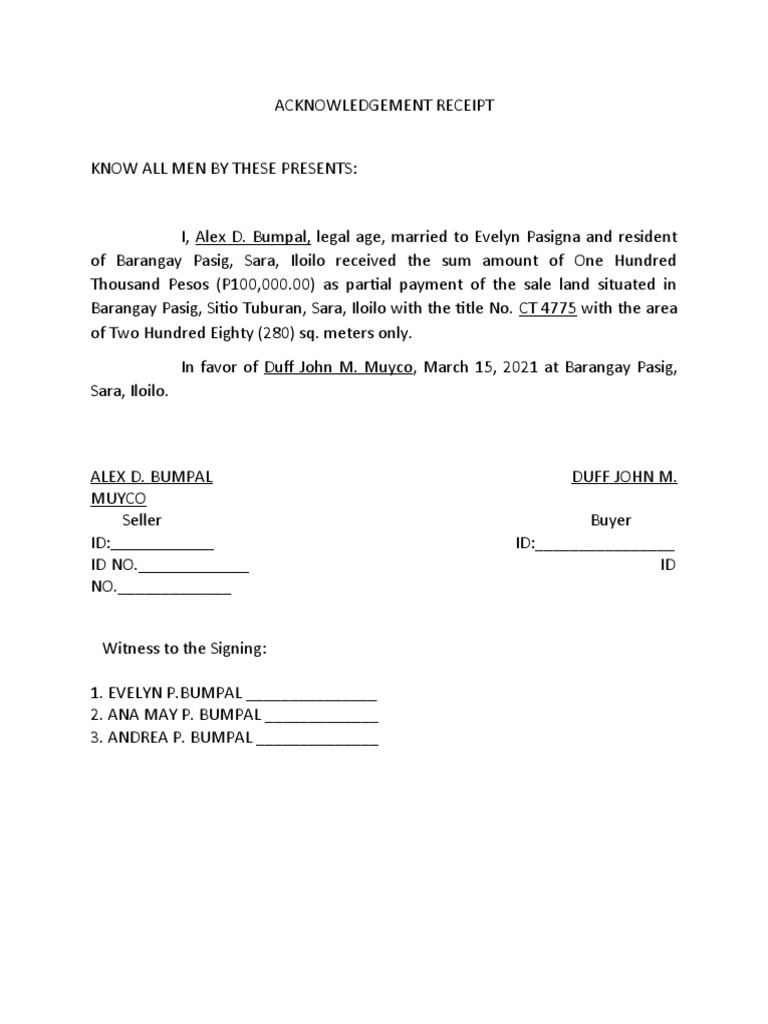 Acknowledgement Receipt for Land Sale | PDF