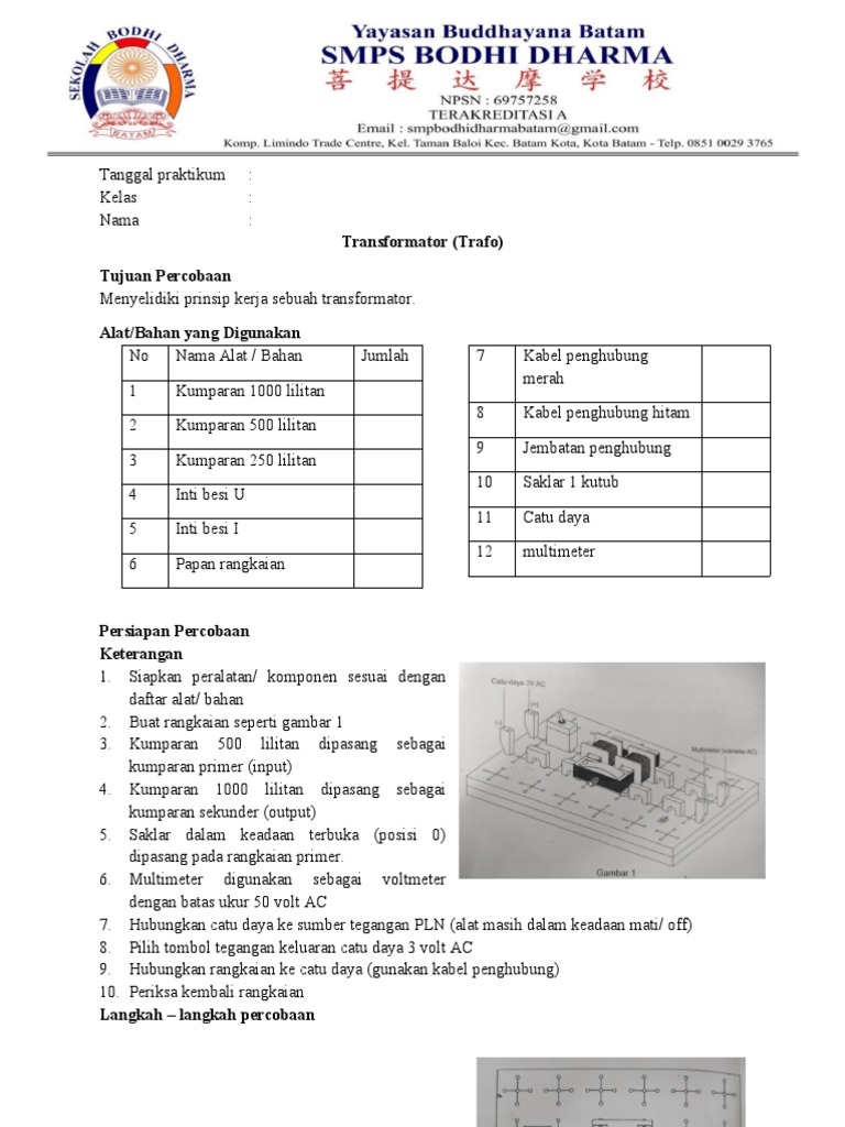 Kelas 9 Laporan Praktikum Transformator | PDF | Metode & Bahan Ajar | Sains & Matematika