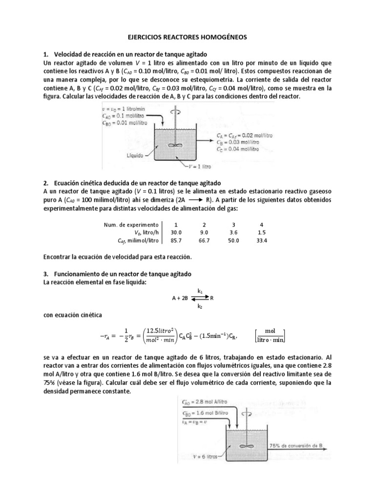 Ejercicio Reactores Homogéneos | PDF | Reactor Quimico | Cinética química