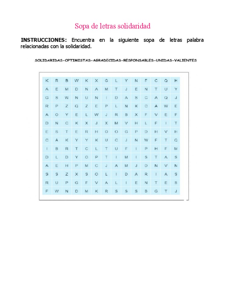 Sopa de Letras Solidaridad | PDF | Artes del Lenguaje y Comunicación ...