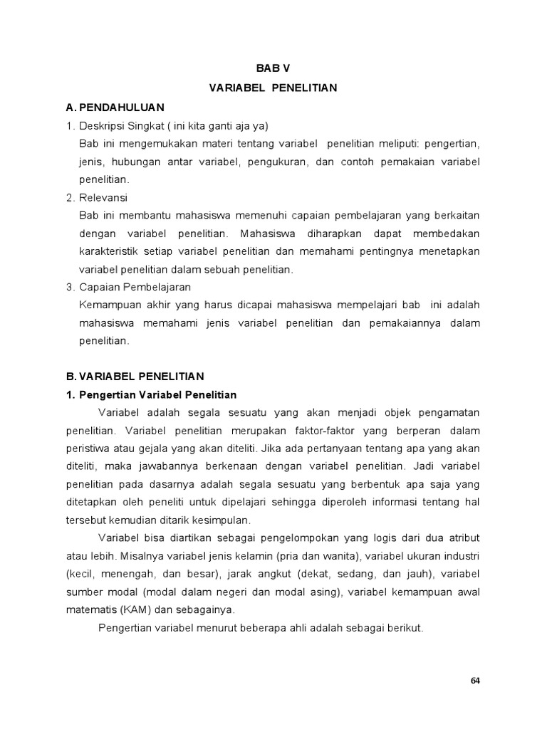 Bab V Variabel Penelitian A. Pendahuluan | PDF | Karier & Perkembangan