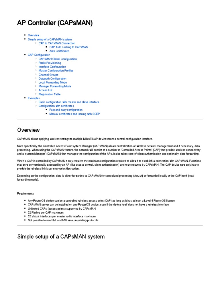 Ap Controller (Capsman) | PDF | Wireless Access Point | Computer Network