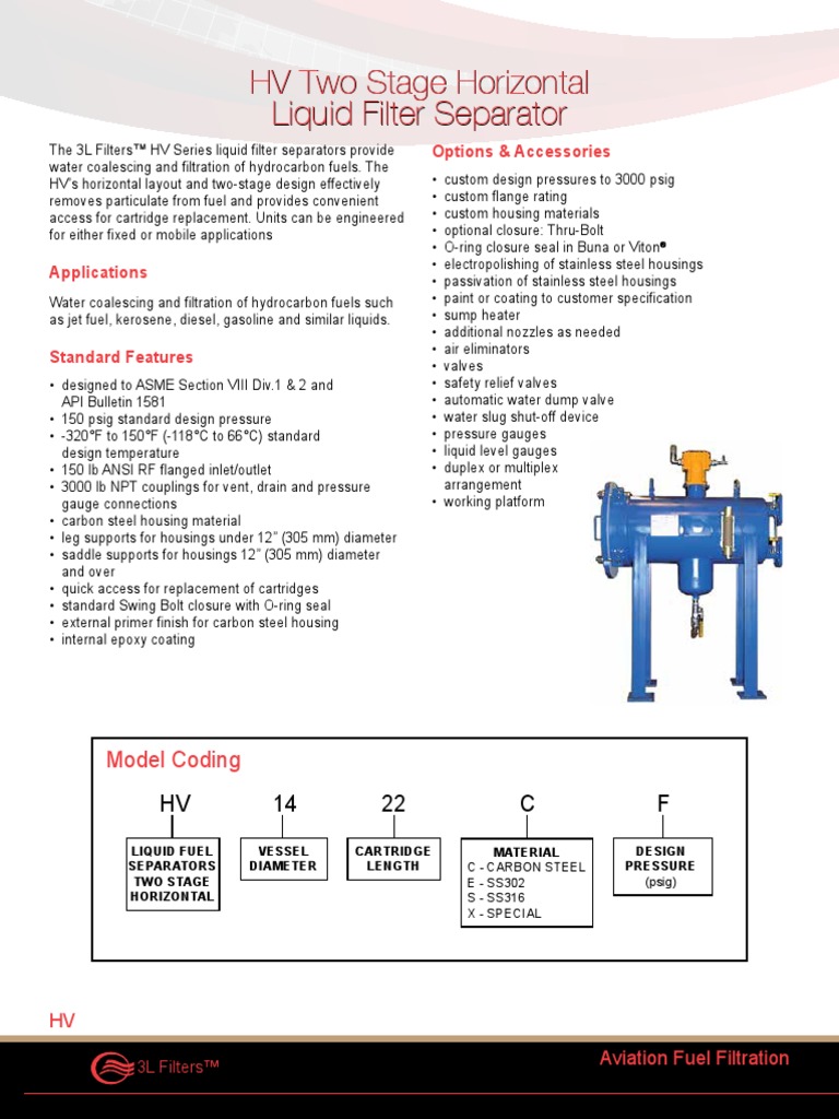 HV Two Stage Horizontal Liquid Filter Separator | PDF | Valve | Mechanical Engineering