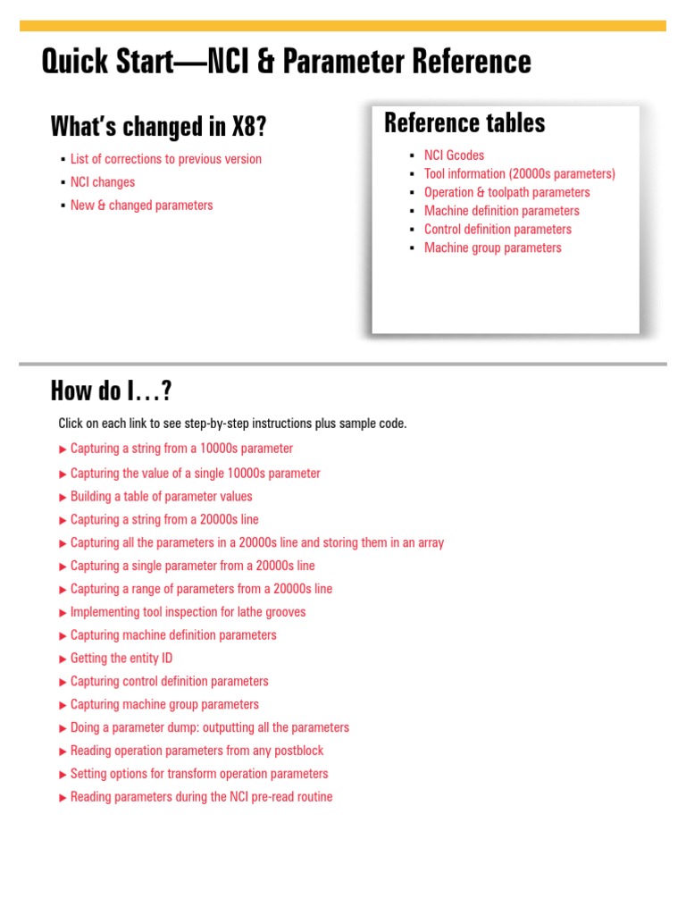 McamX8 NCI Parameter Ref中文 | PDF | Parameter (Computer Programming) | Machine Tool