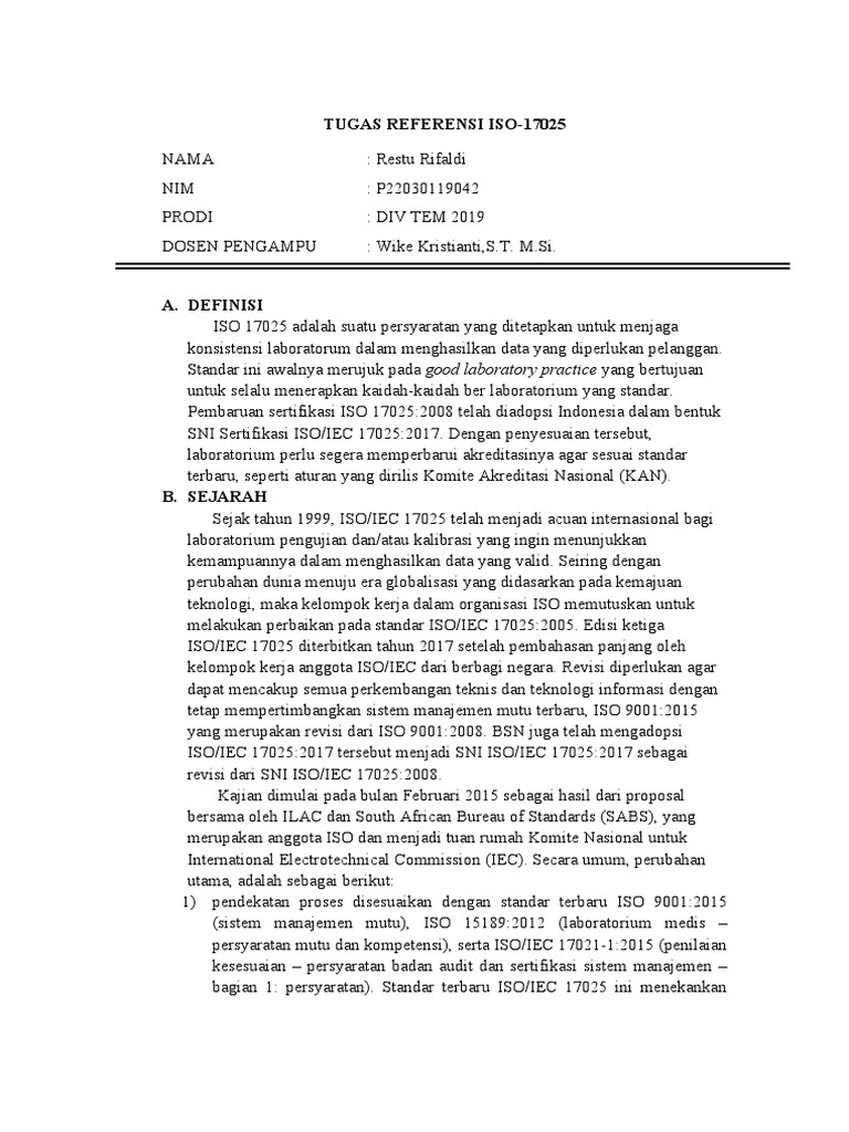 Tugas Resume ISO 17025-Restu Rifaldi-P22030119042 | PDF