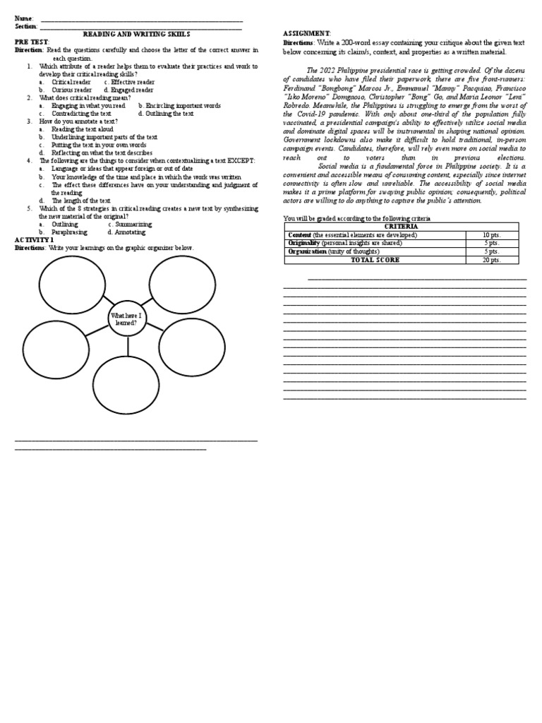 Write A 200-Word Essay Containing Your Critique About The Given Text ...