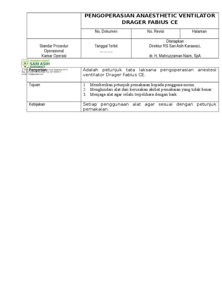 PETUNJUK PENGGUNAAN VENTILATOR ANESTESI DRÄGER FABIUS CE | PDF