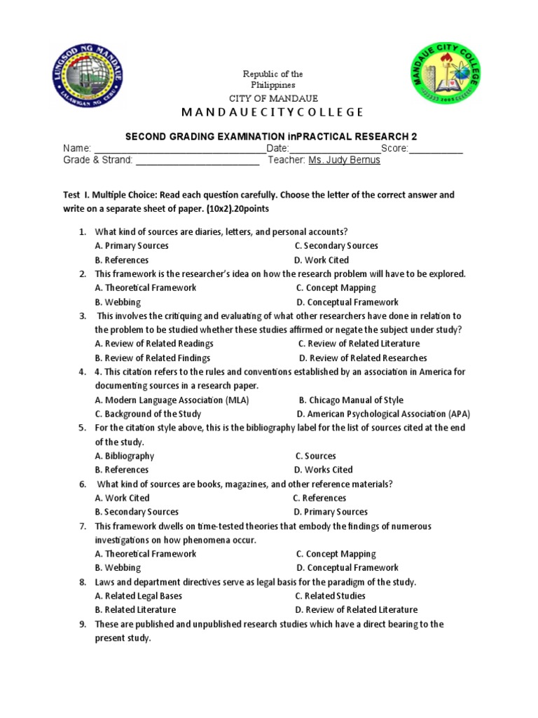 2nd Grading Exam Practical Research | PDF | Citation | Theory