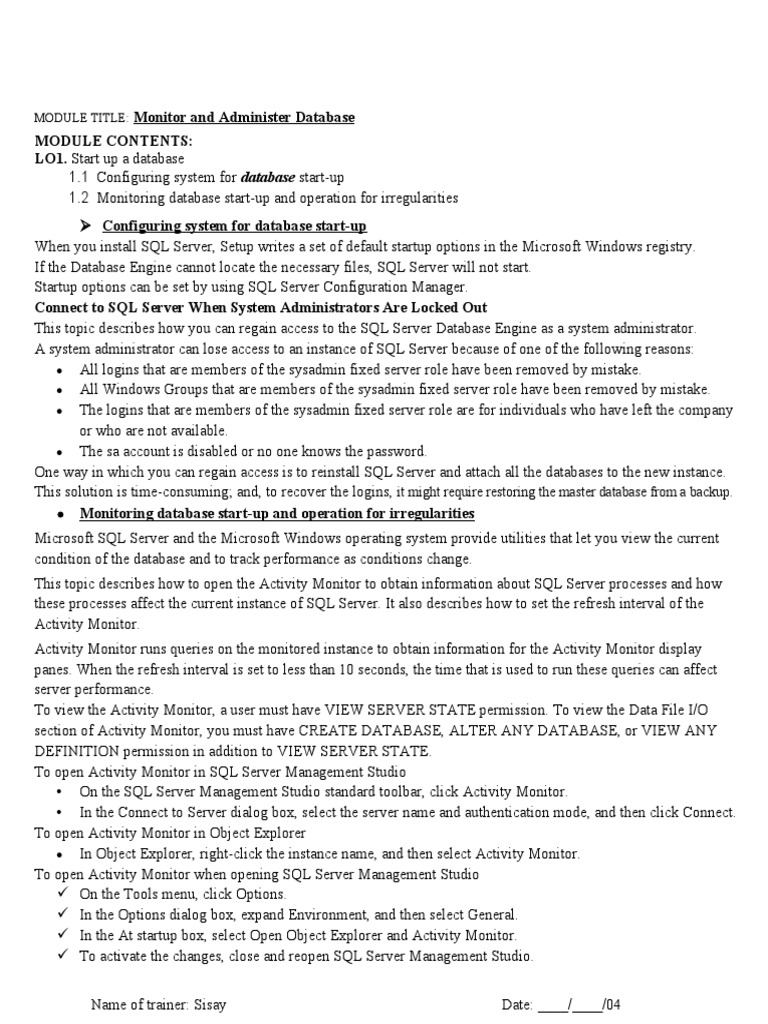 Monitor and Administer Database | PDF | Database Index | Databases
