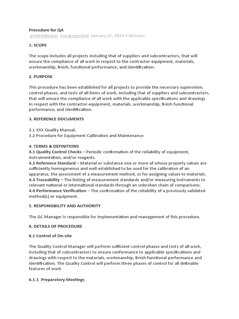 Procedure For QA | PDF | Specification (Technical Standard ...