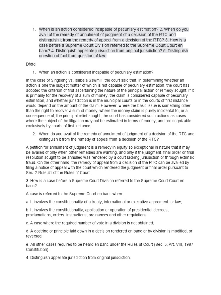 When Is An Action Considered Incapable of Pecuniary Estimation | PDF ...